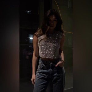 Zara | Tops | Zara Open Back Rhinestone Top | Poshmark